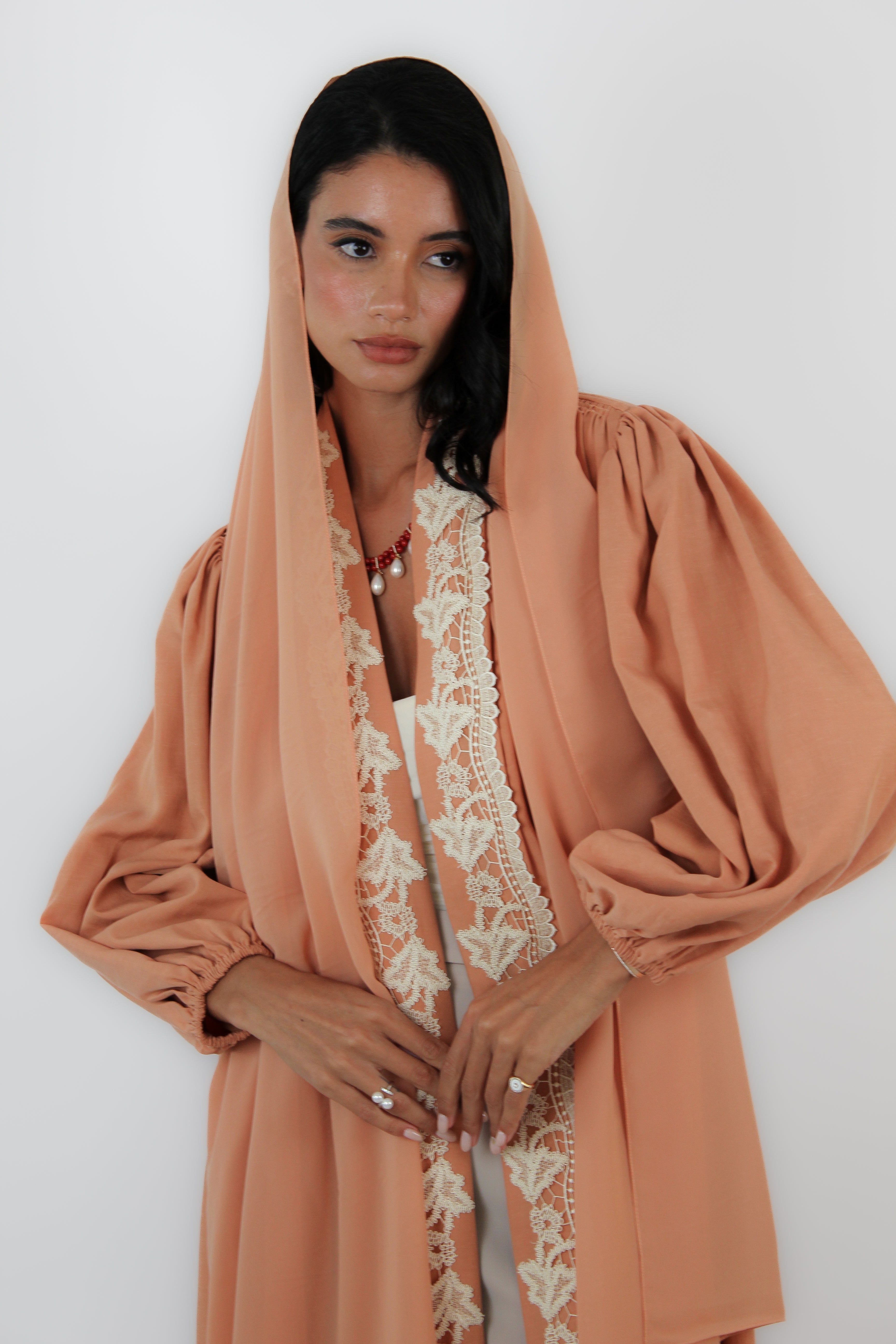 Light orange shoulder pad Abaya – Hessa Falasi